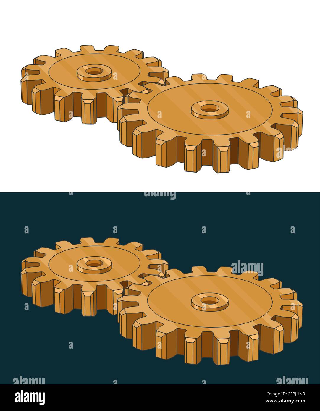 Stylized vector illustration of golden gears close up Stock Vector ...