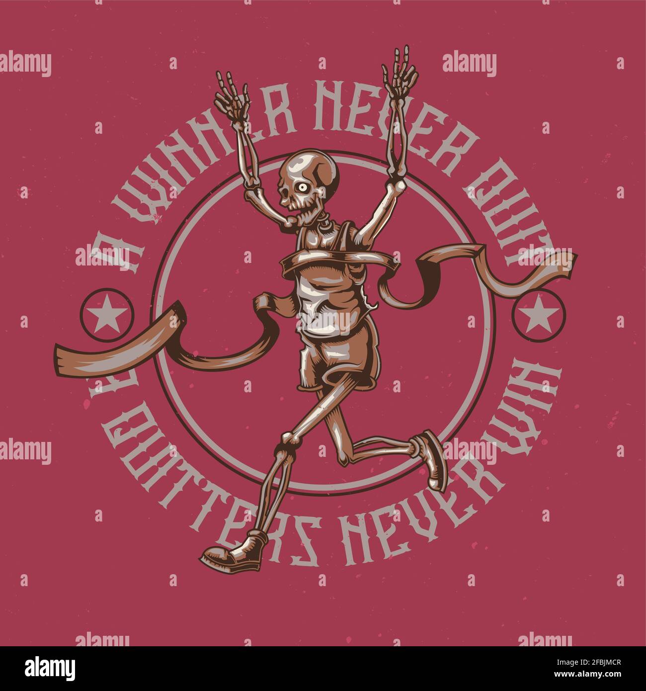 T-shirt or poster design with illustration of running skeleton Stock ...