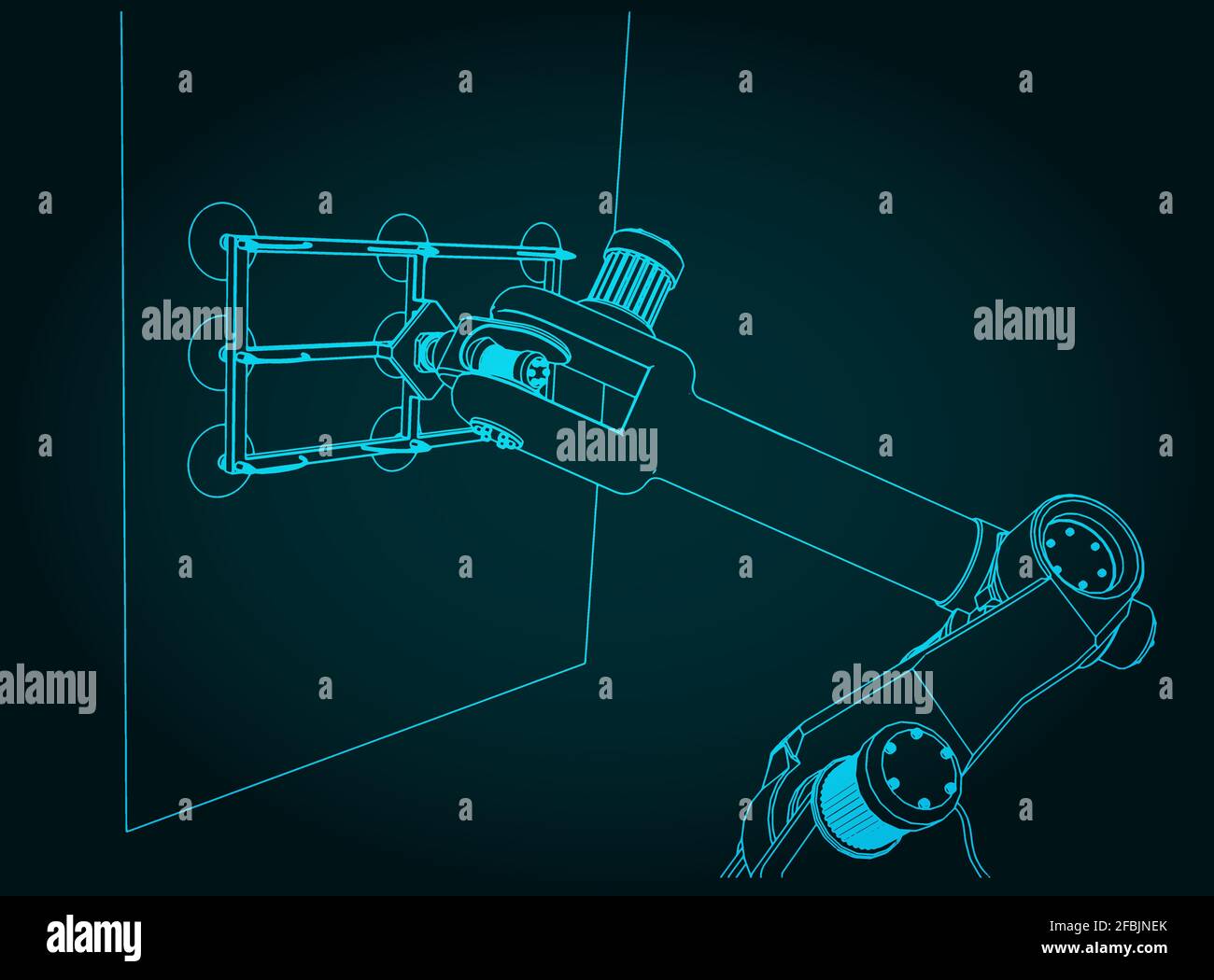 Stylized vector illustration of robot with vacuum gripper close-up ...