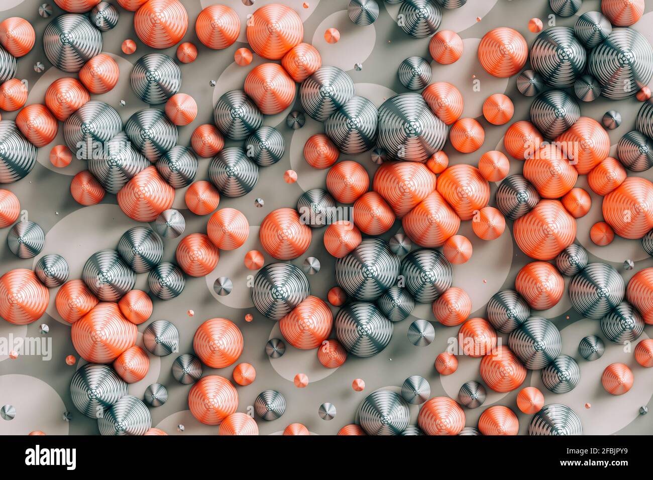 Three dimensional render of red and gray cones laid on polka dot ...