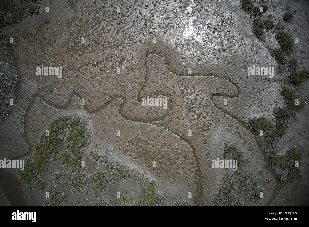 Aerial photo of mud flats of the Machipongo River, Accomack County ...