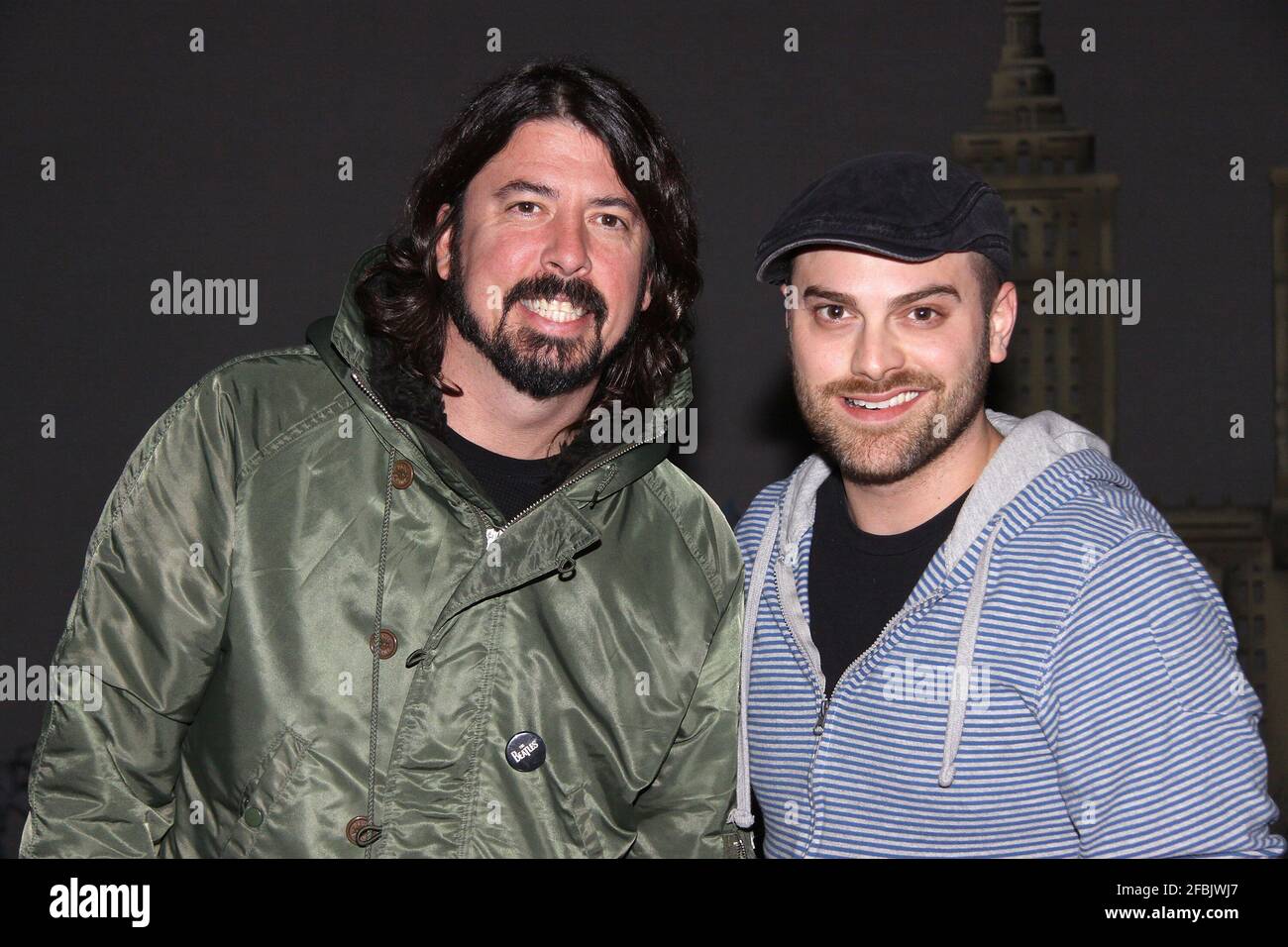 NEW YORK, NY- FEBRUARY 16: Dave Grohl and Dustin Harder backstage at ...
