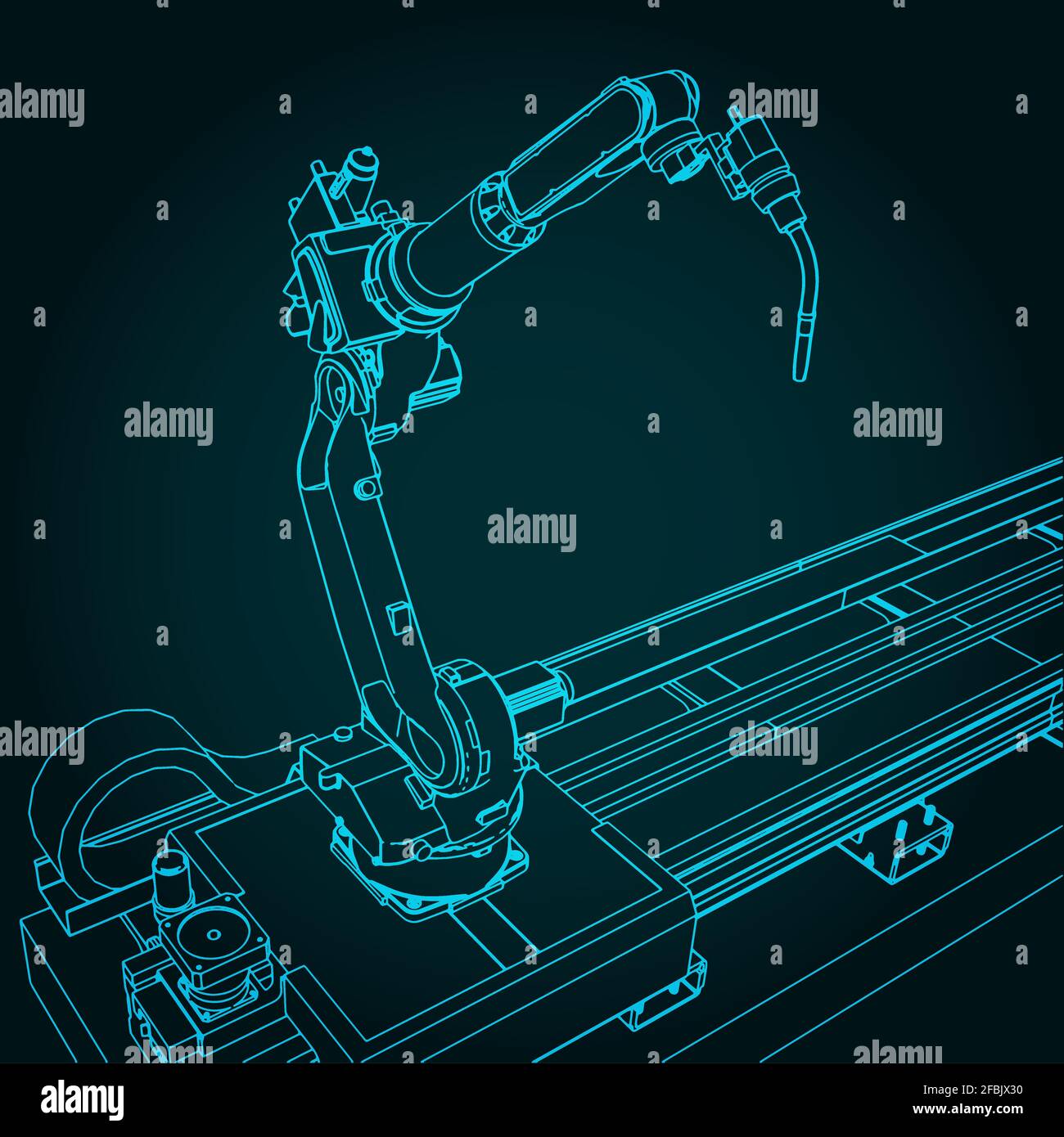 Stylized vector illustration of robotic welding machine for automated ...