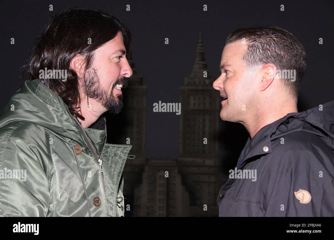 NEW YORK, NY- FEBRUARY 16: Dave Grohl and Clarke Thorell backstage at ...