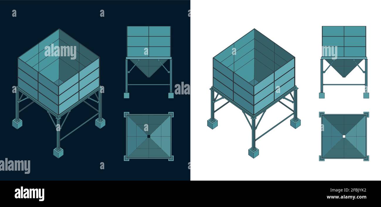 Stylized vector illustration of Silo storage color blueprints Stock ...