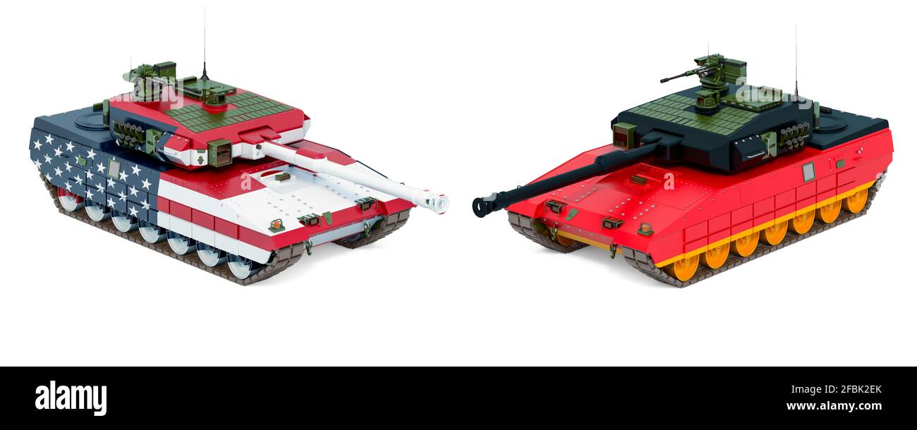 The US and Germany Joint Military Exercise concept. Battle tanks with ...