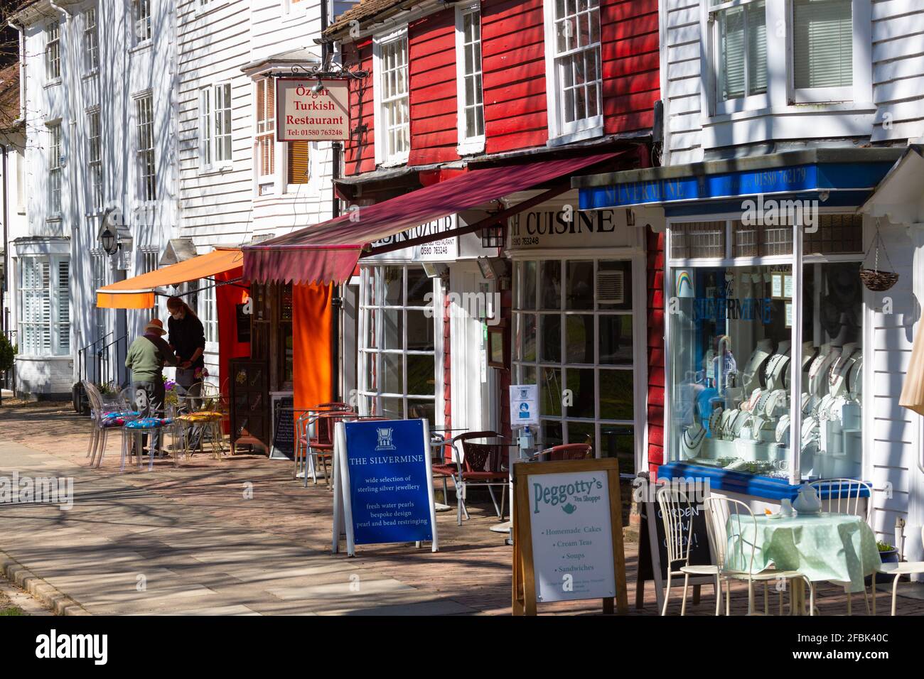 Row of pretty shops, businesses in tenterden high street, high weald ...