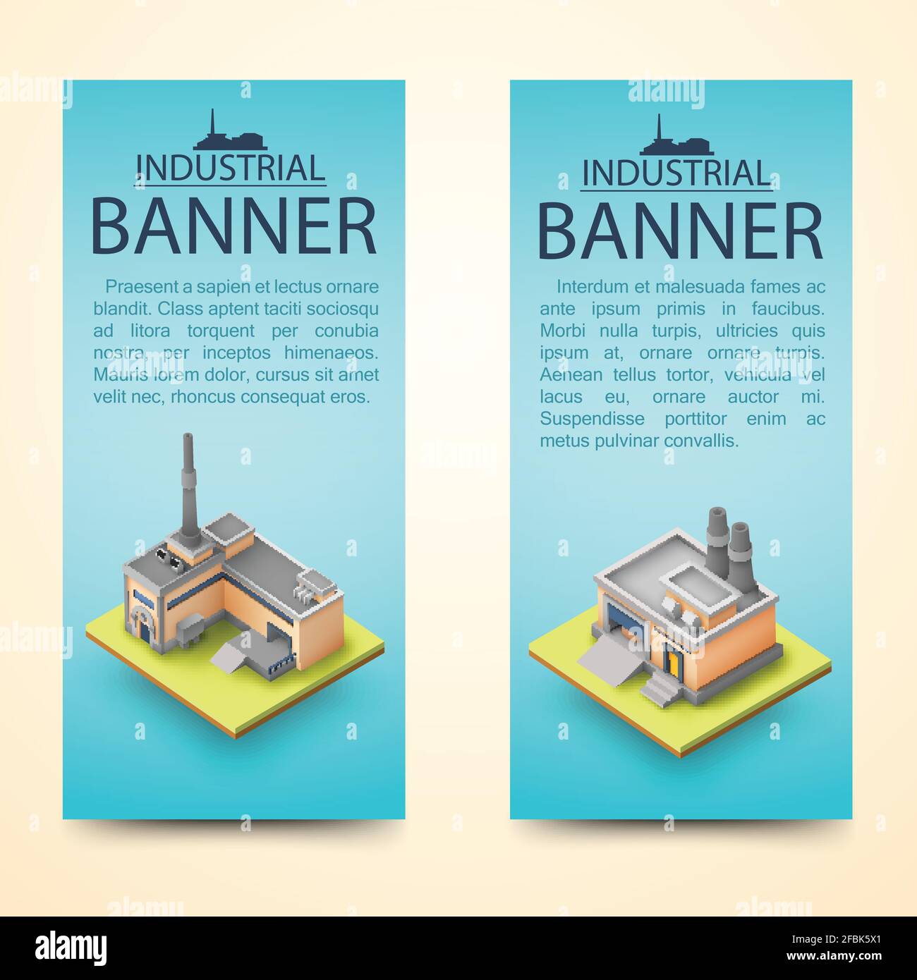 Two vertical 3d building banner set with industrial banner descriptions ...