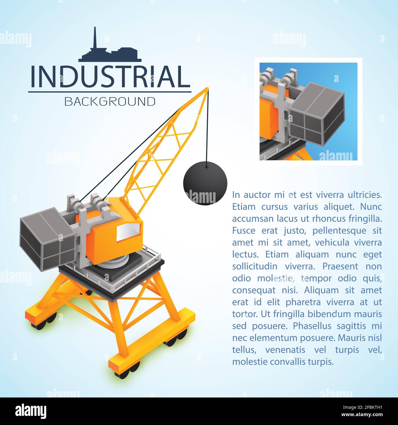 Colored crane with wrecking ball composition and enlarged part with ...