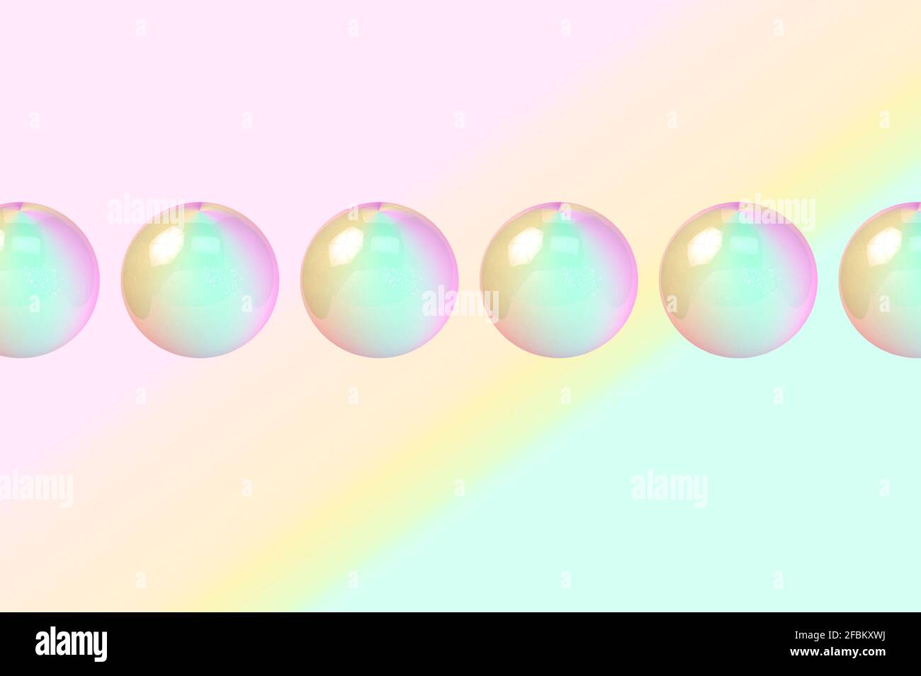 Three dimensional render of row of bubbles against colorful background ...