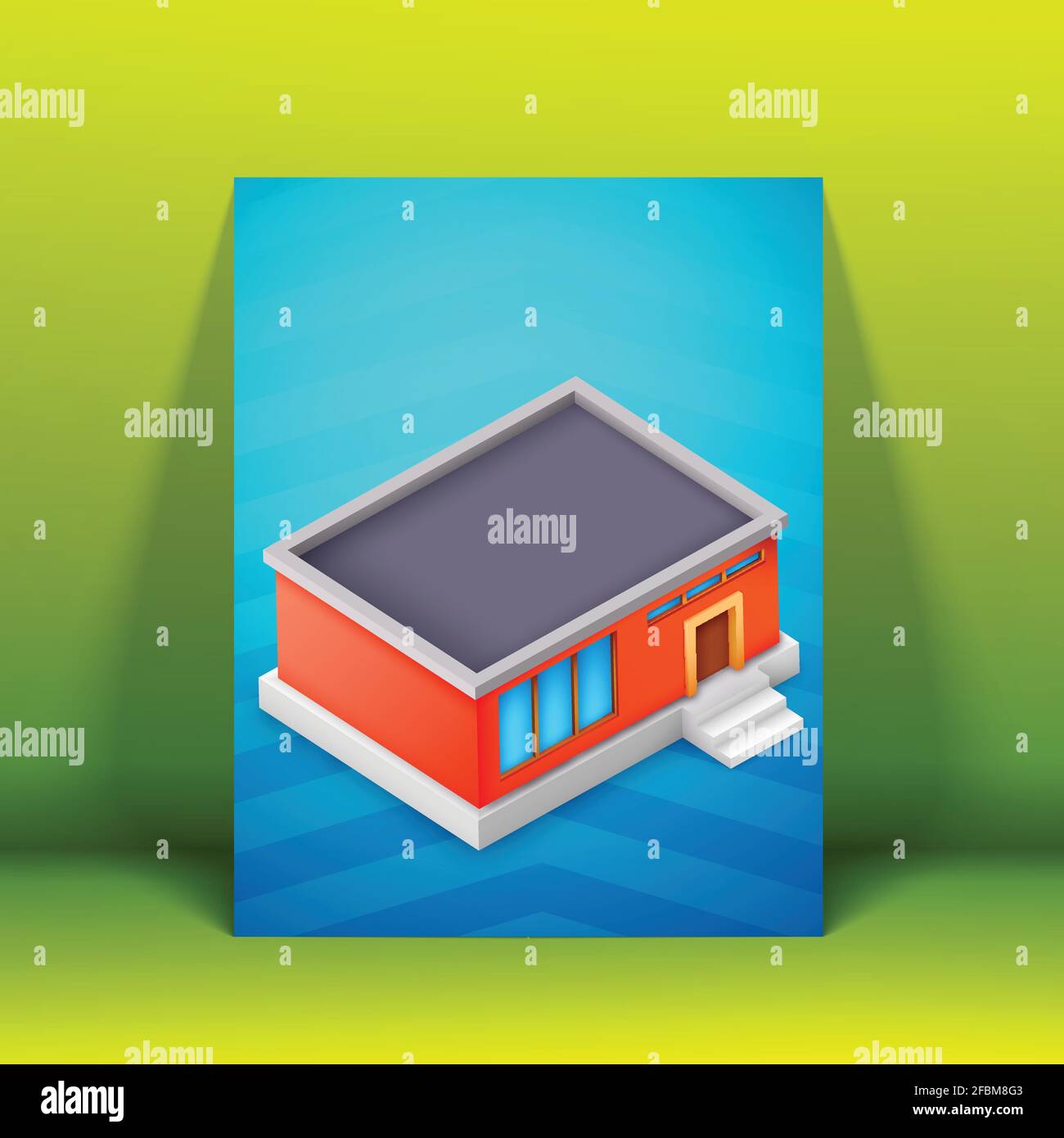 Bright colors industrial building composition with storage room in the ...