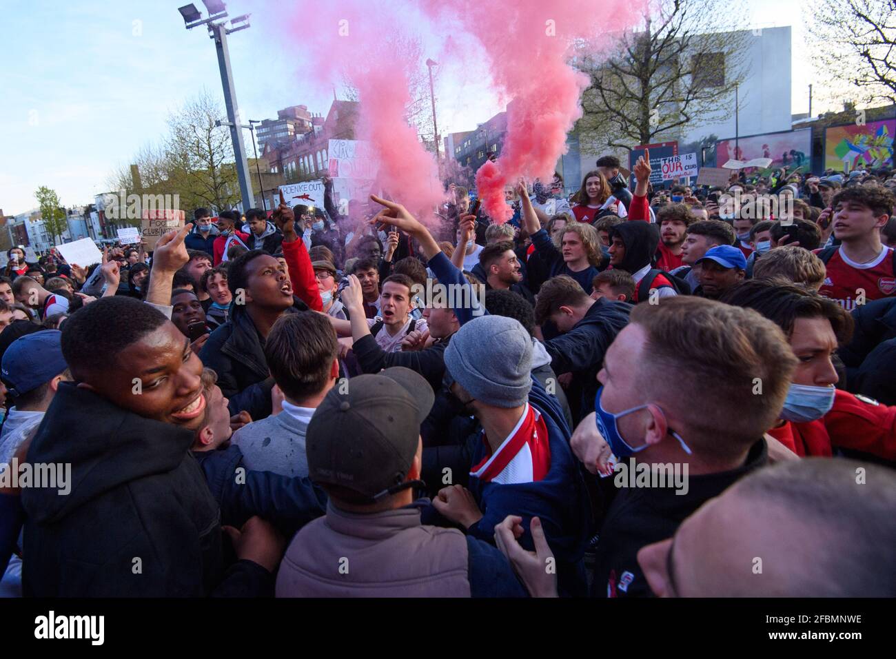 London, UK. 23 April 2021. Arsenal Fans protest against club owner Stan ...