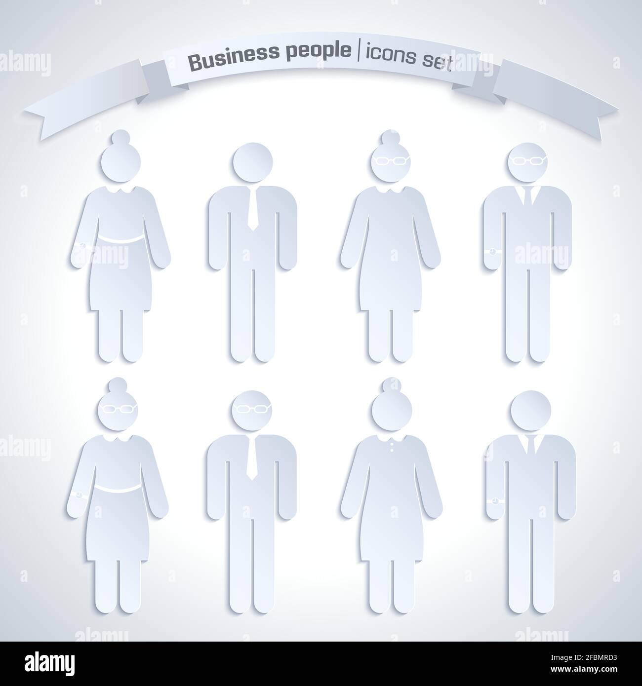 Gray color business people isolated icon set with figures of man and ...
