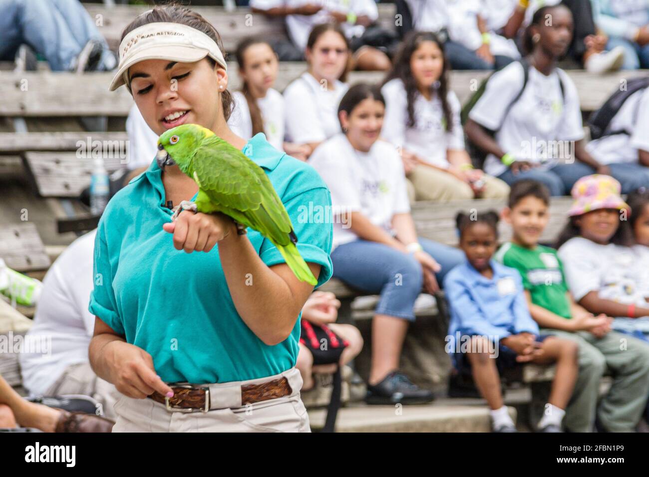 Class field trip amphitheatre wildlife show trainer talking parrot hi ...