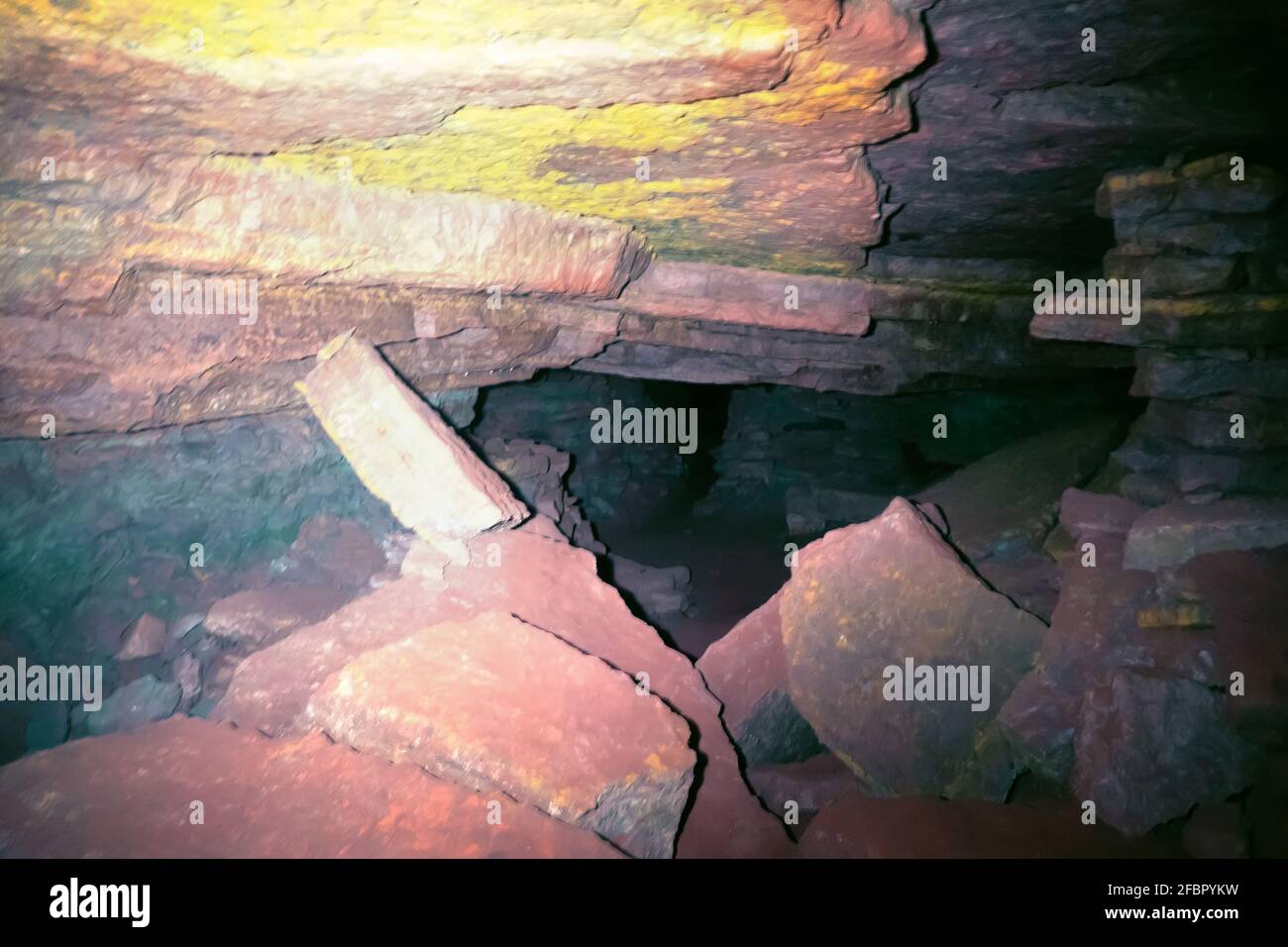 artificial cave under earth journey. wild cave, forgotten passages deep ...