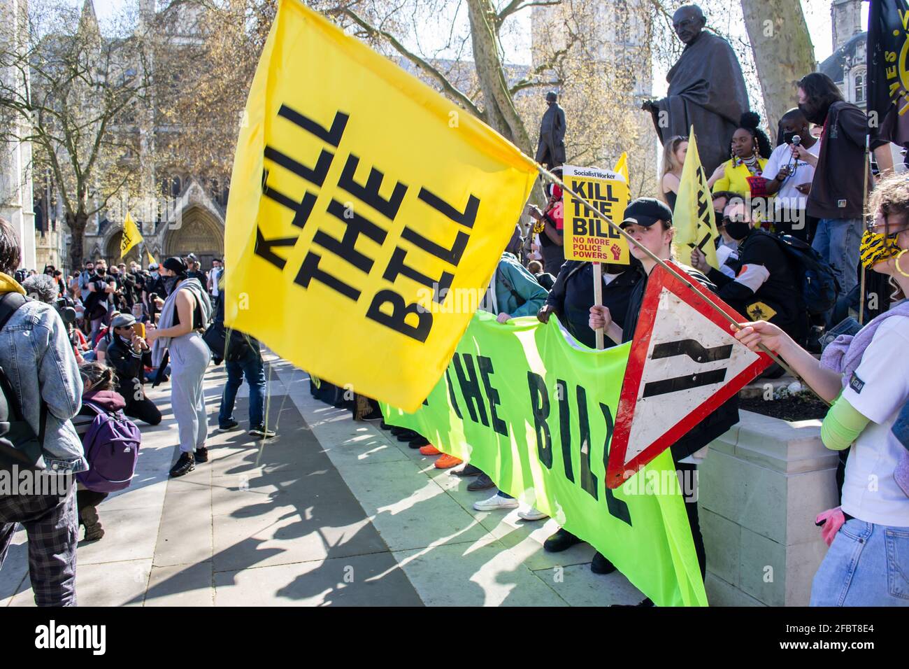 PARLIAMENT SQUARE, LONDON, ENGLAND- 17 April 2021: Protesters at a KILL ...