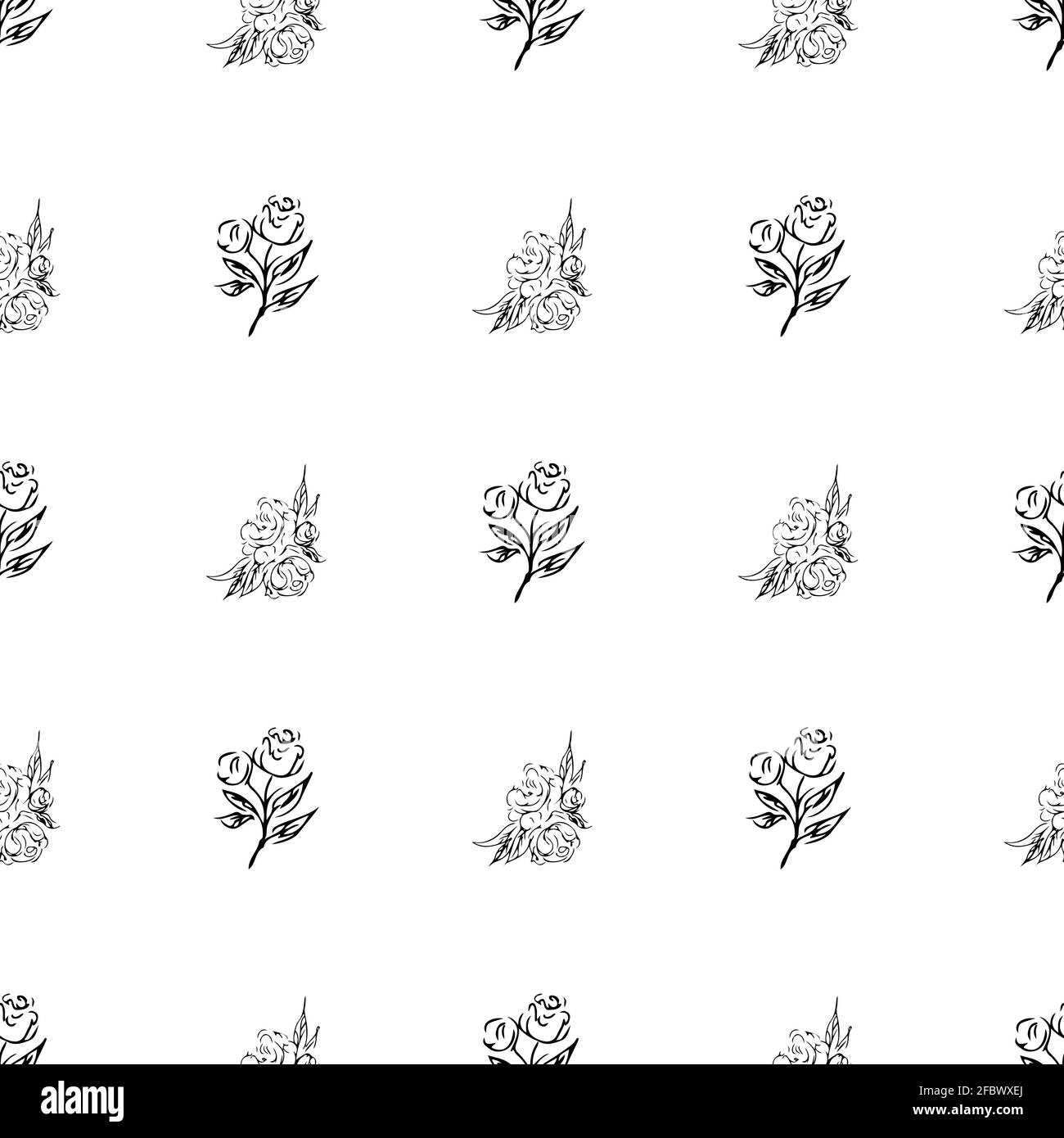 Doodle simple vector seamless pattern of hand-drawn peonies. Seamless ...
