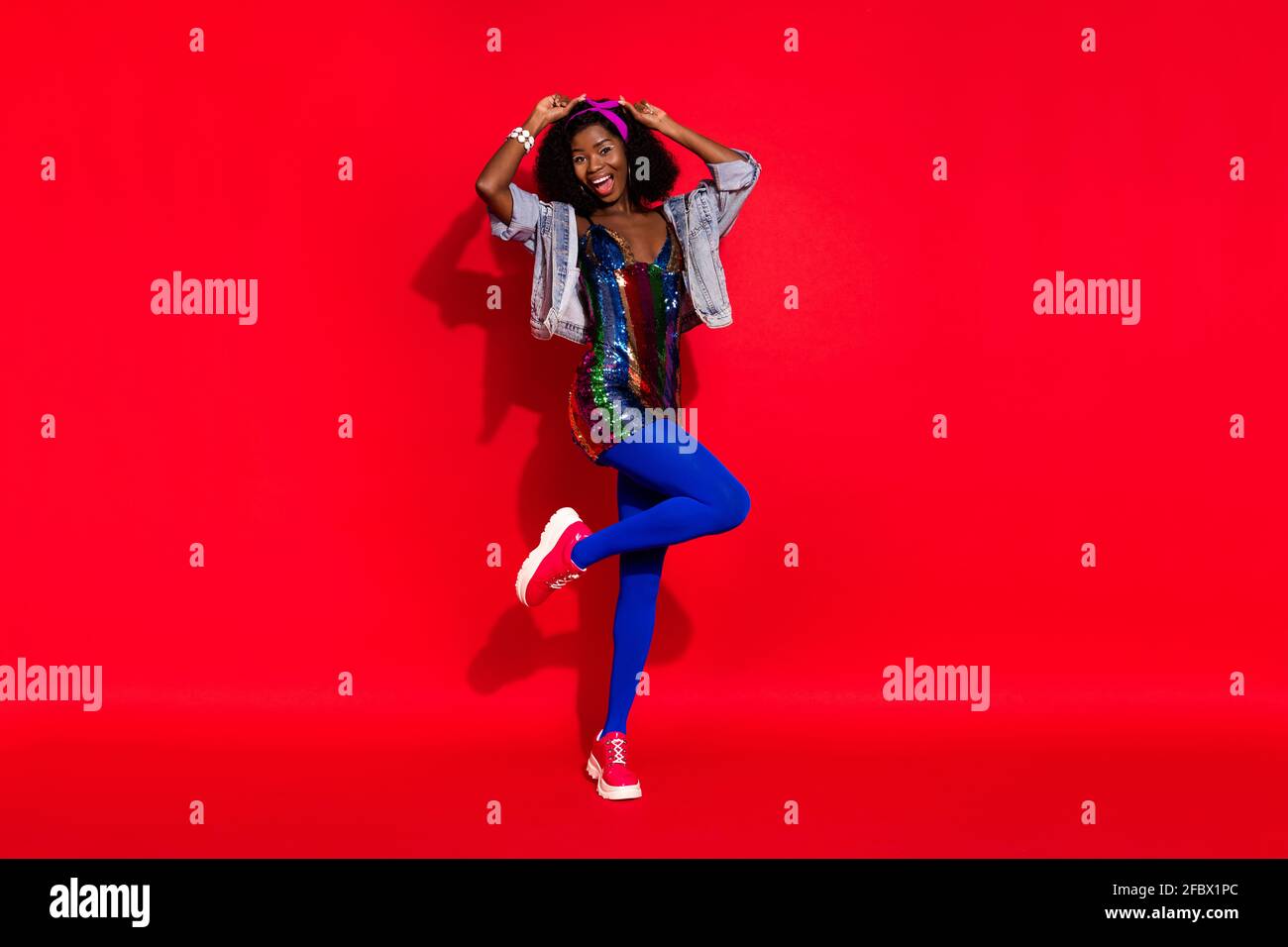 Photo of pretty adorable curly dark skin woman dressed pinup clothes ...