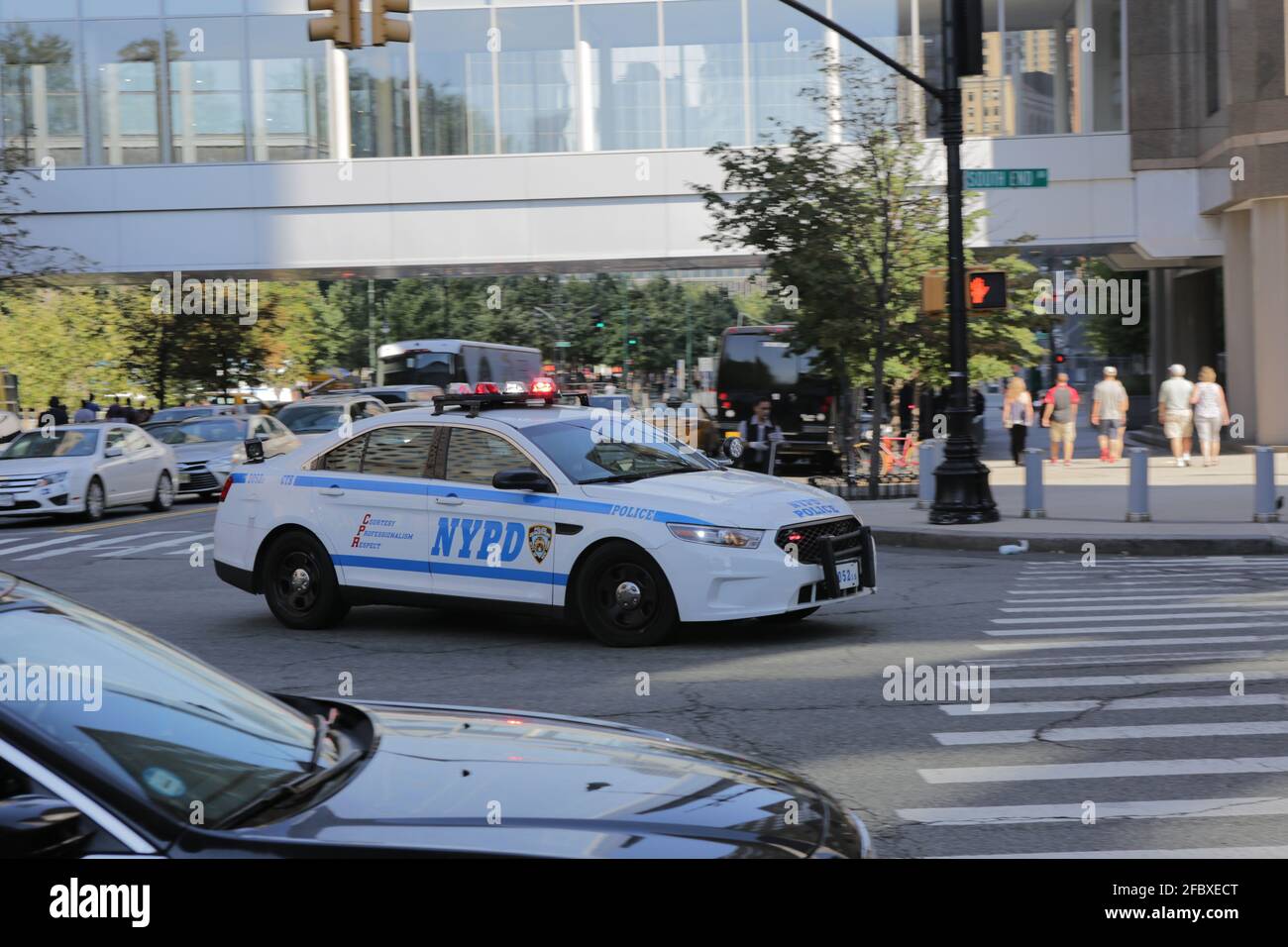 New York City, NY, USA 2.09.2020 - NYPD car with flashing lights at ...