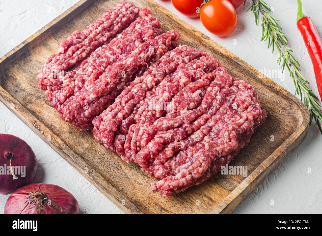 Fresh, minced meat ground beef, on white background Stock Photo - Alamy