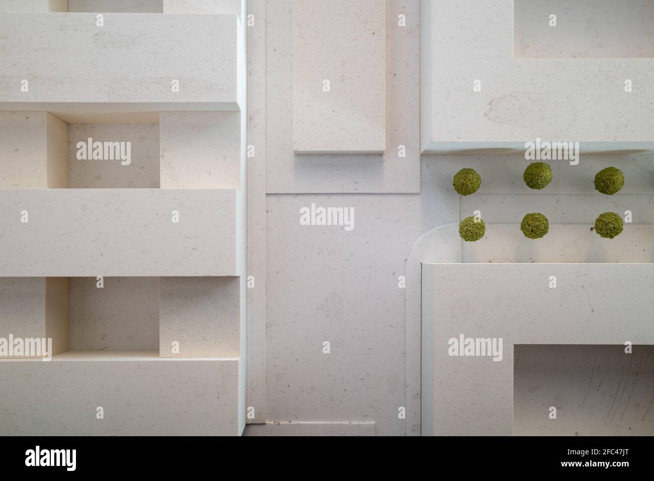 Top view of white architectural models. Architect's design thinking ...