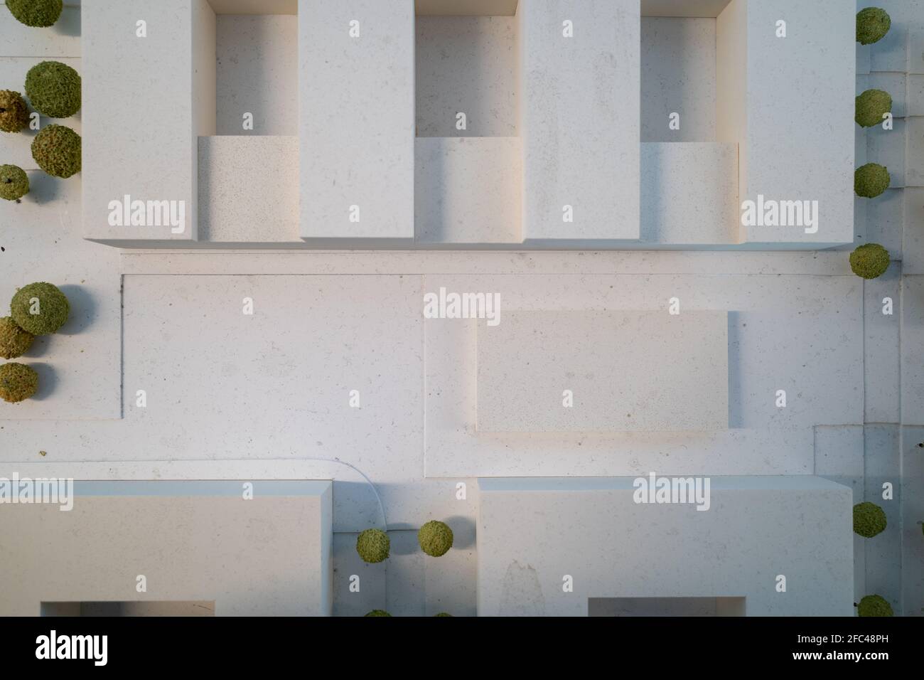 Top view of white architectural models. Architect's design thinking ...