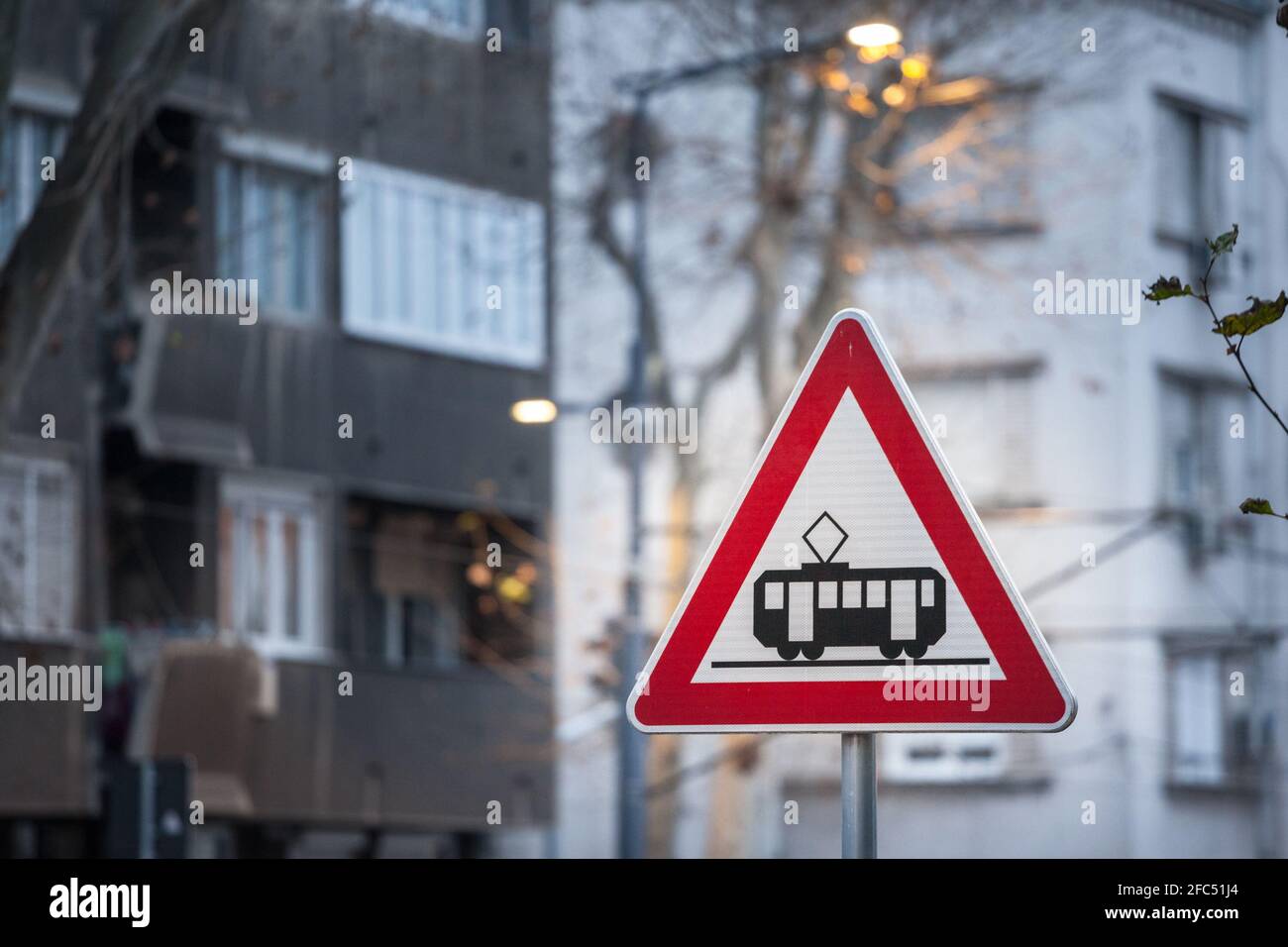 Safety sign tramway hi-res stock photography and images - Alamy