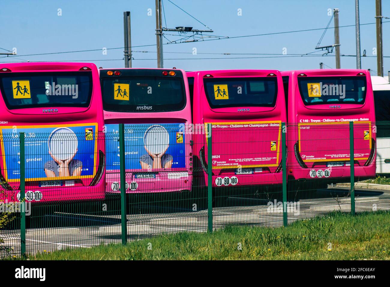 Reims France April 23, 2021 Bus driving through the streets of Reims ...