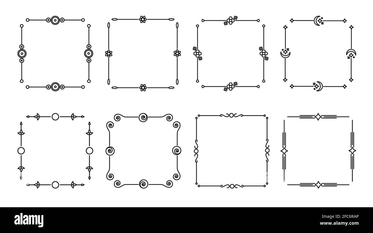 Flower and leaf vector line frames square, dividers on isolated white ...