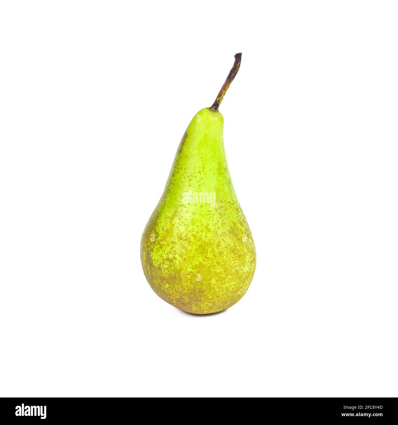 Fresh green organic whole pear close up isolated on white background ...