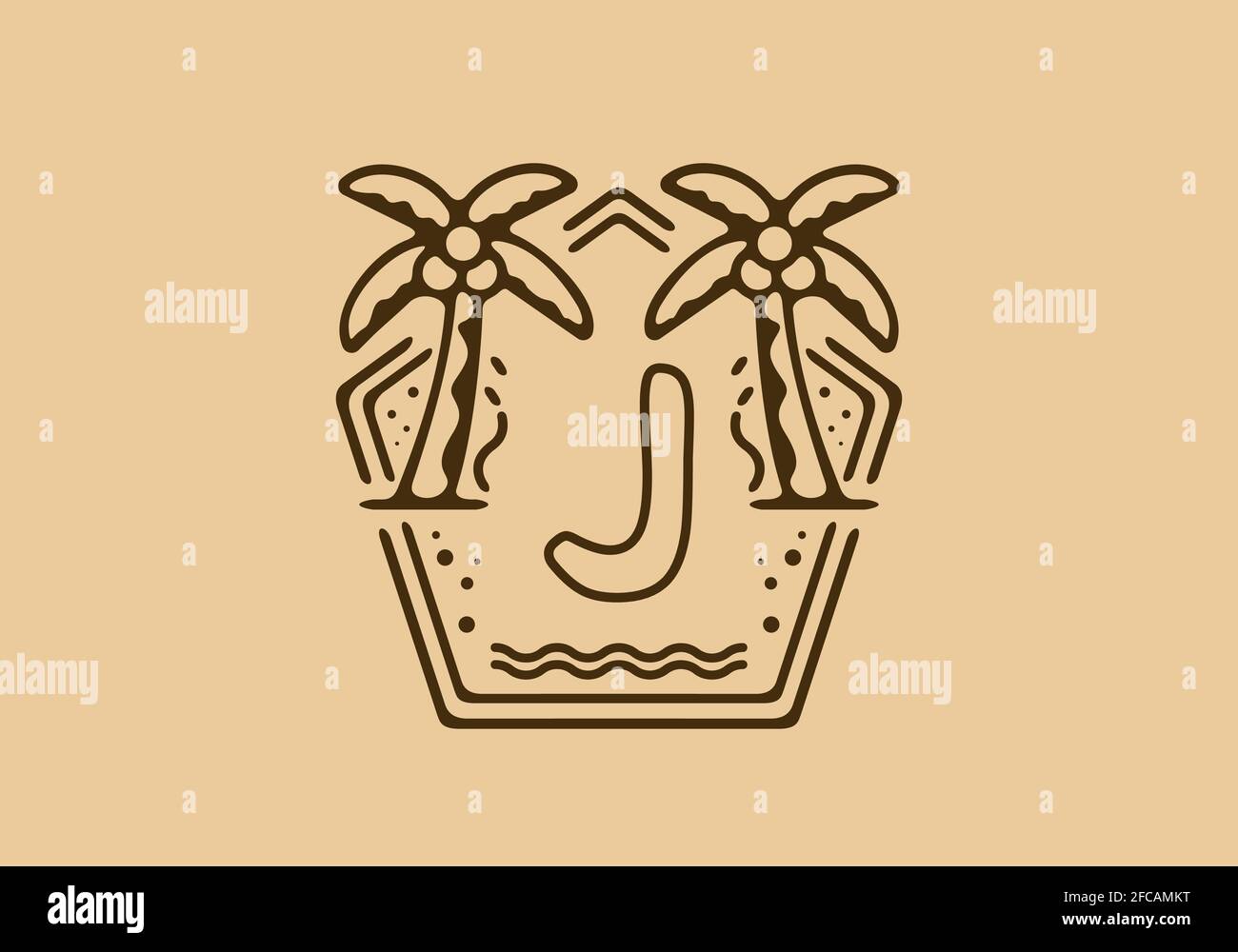 Bright and dark brown color of J initial name in beach theme frame ...