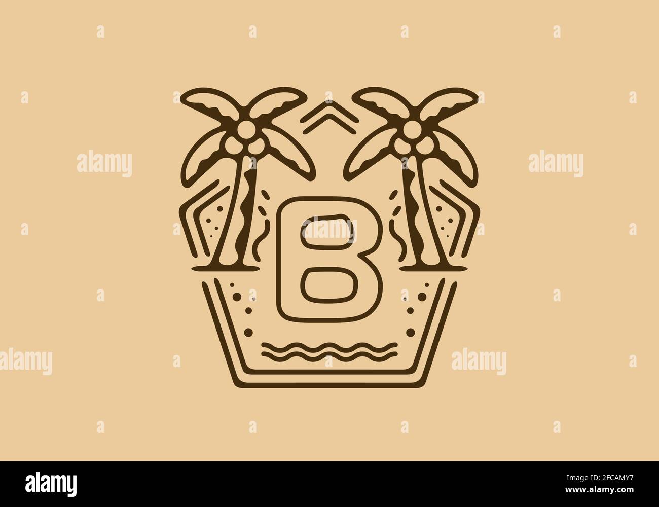 Bright and dark brown color of B initial name in beach theme frame ...