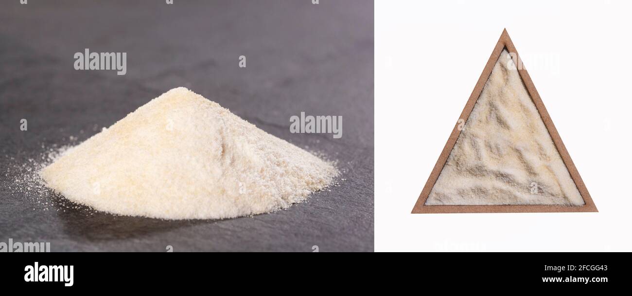 Hydrolyzed collagen protein in the triangle bowl Stock Photo - Alamy