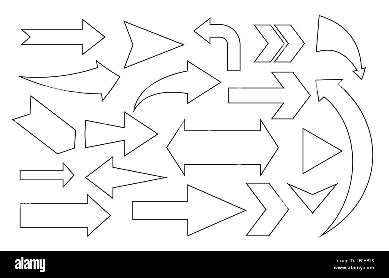 Set of black big linear arrow. Cursor contour navigation sign ...