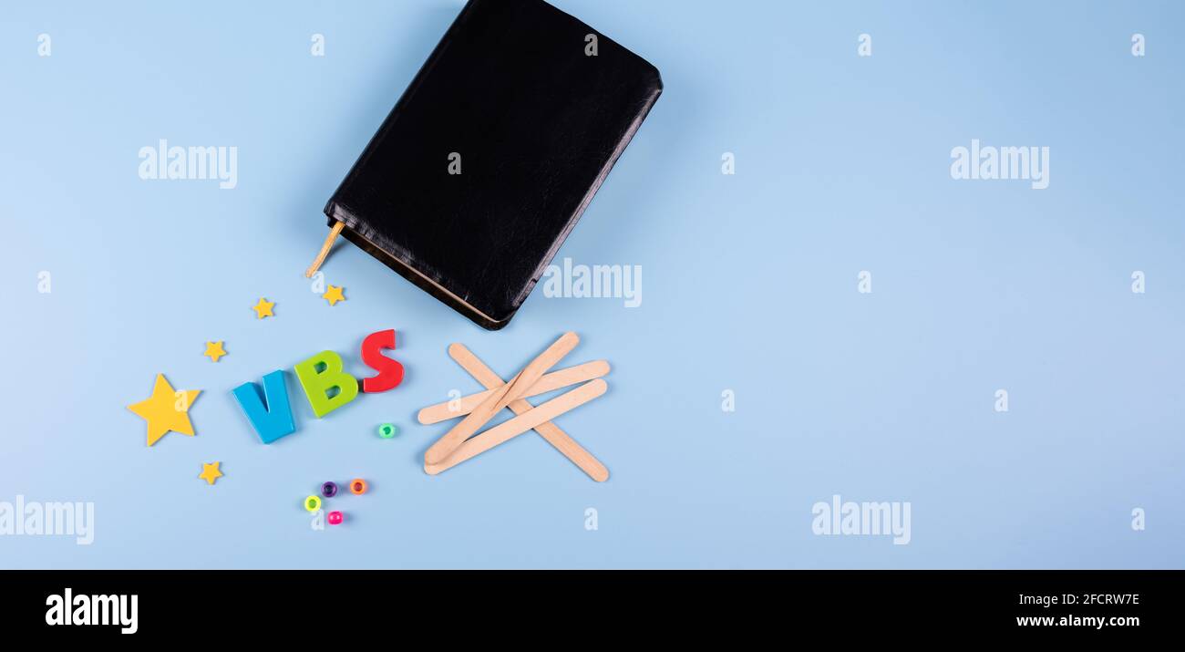 Church background with Abbreviation "VBS" (Vacation Bible School) next ...