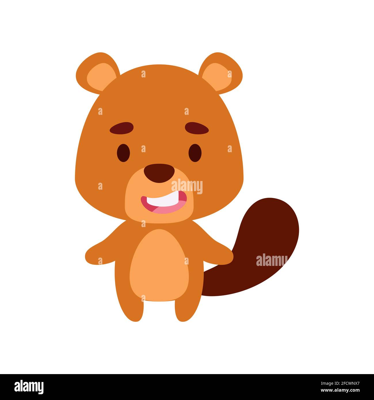 Cute little beaver on white background. Cartoon animal character for ...