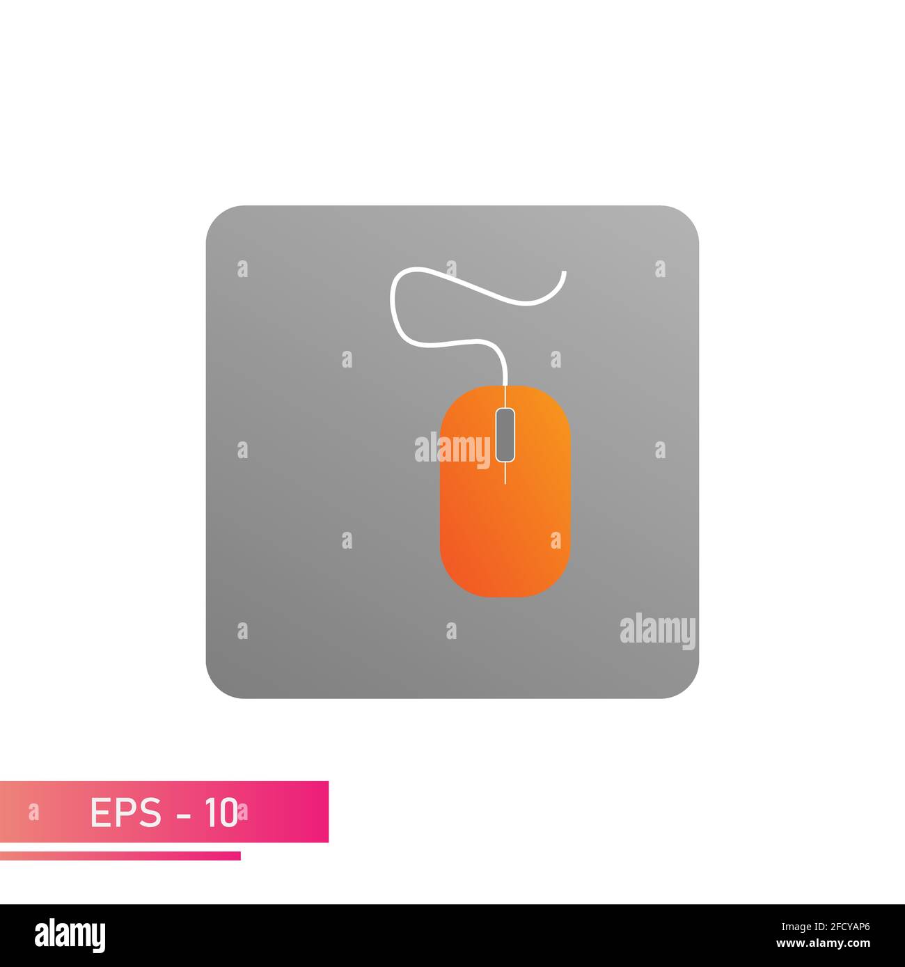 Icon, computer mouse orange on a gray square. On a white background ...