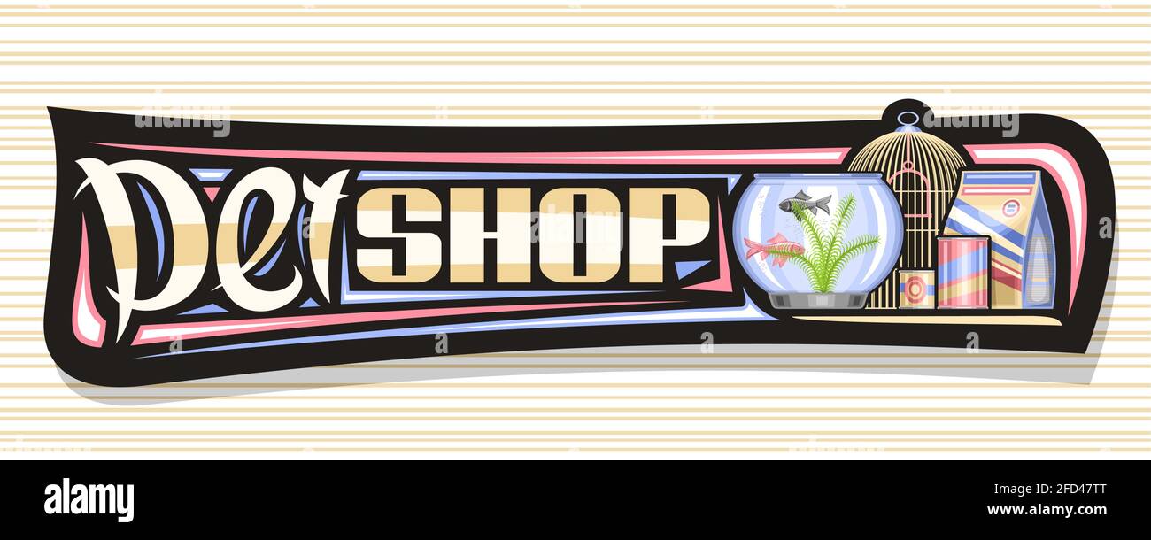 Vector banner for Pet Shop, black decorative sign board with ...