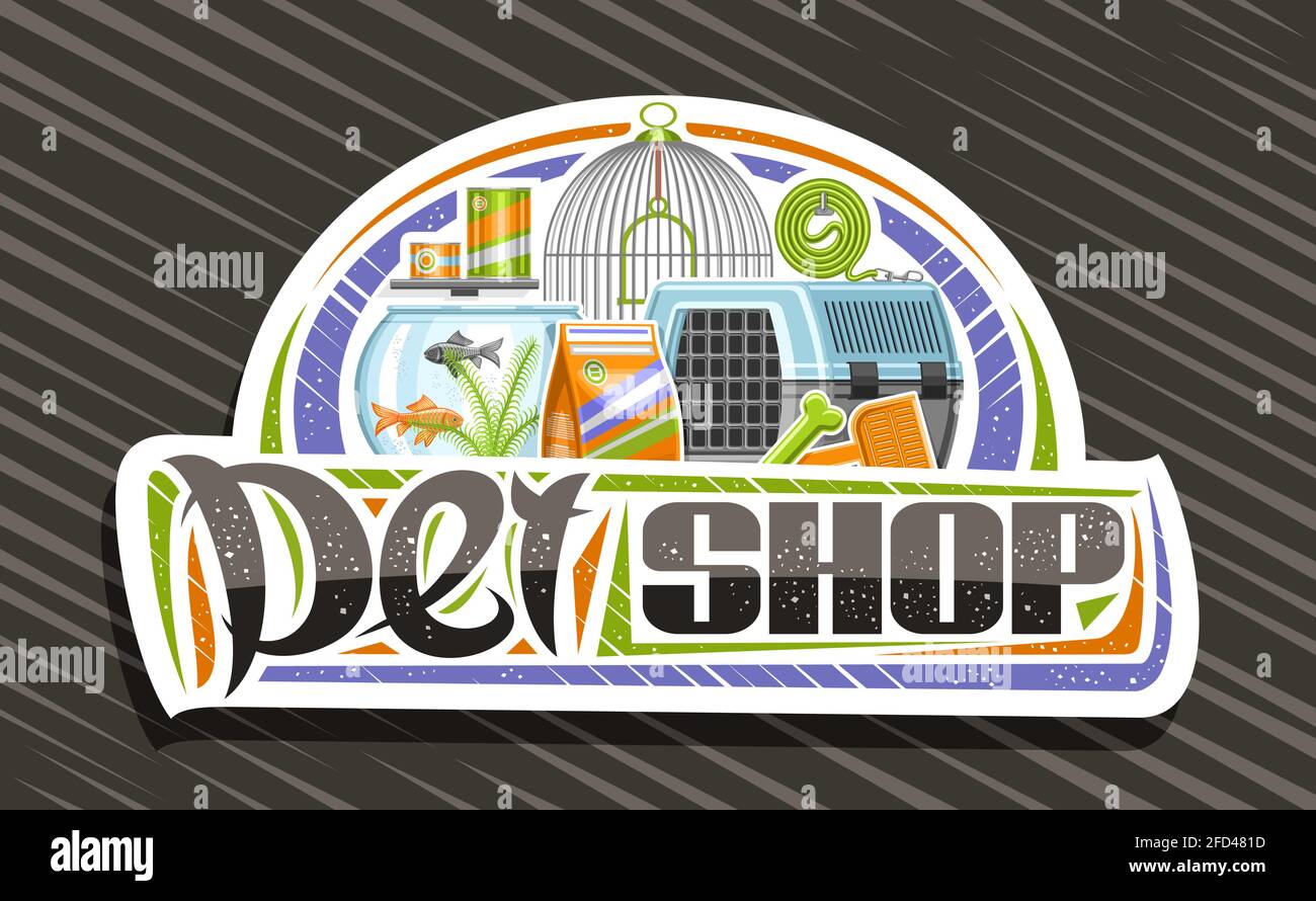 Vector logo for Pet Shop, decorative sign board with illustration of ...
