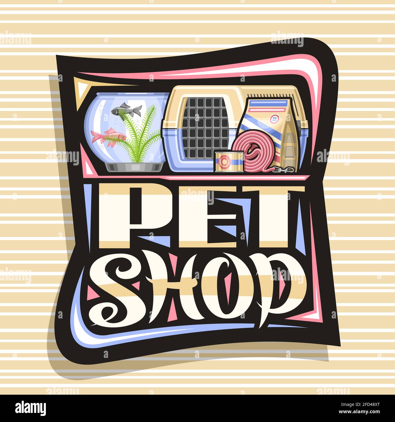 Vector logo for Pet Shop, decorative sign board with illustration of ...