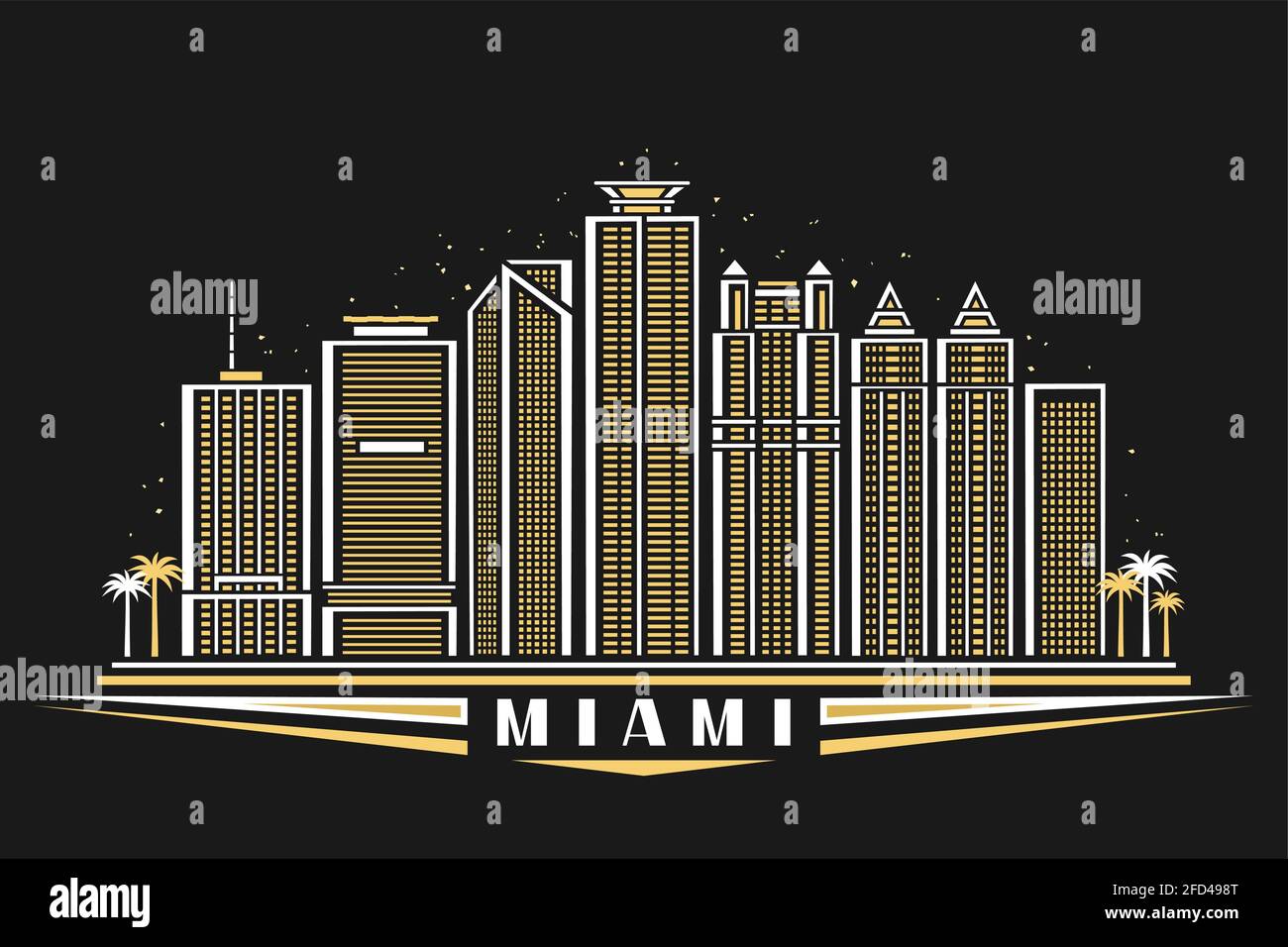 Vector illustration of Miami, horizontal poster with outline design ...