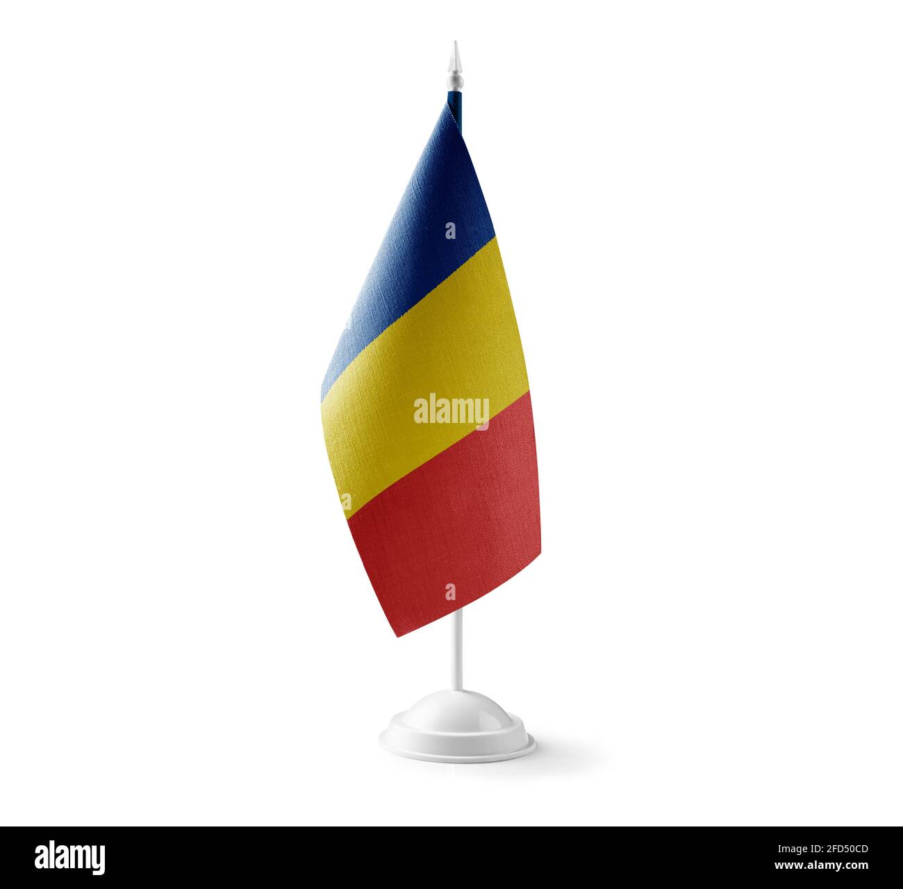 Small national flag of the Romania on a white background Stock Photo ...