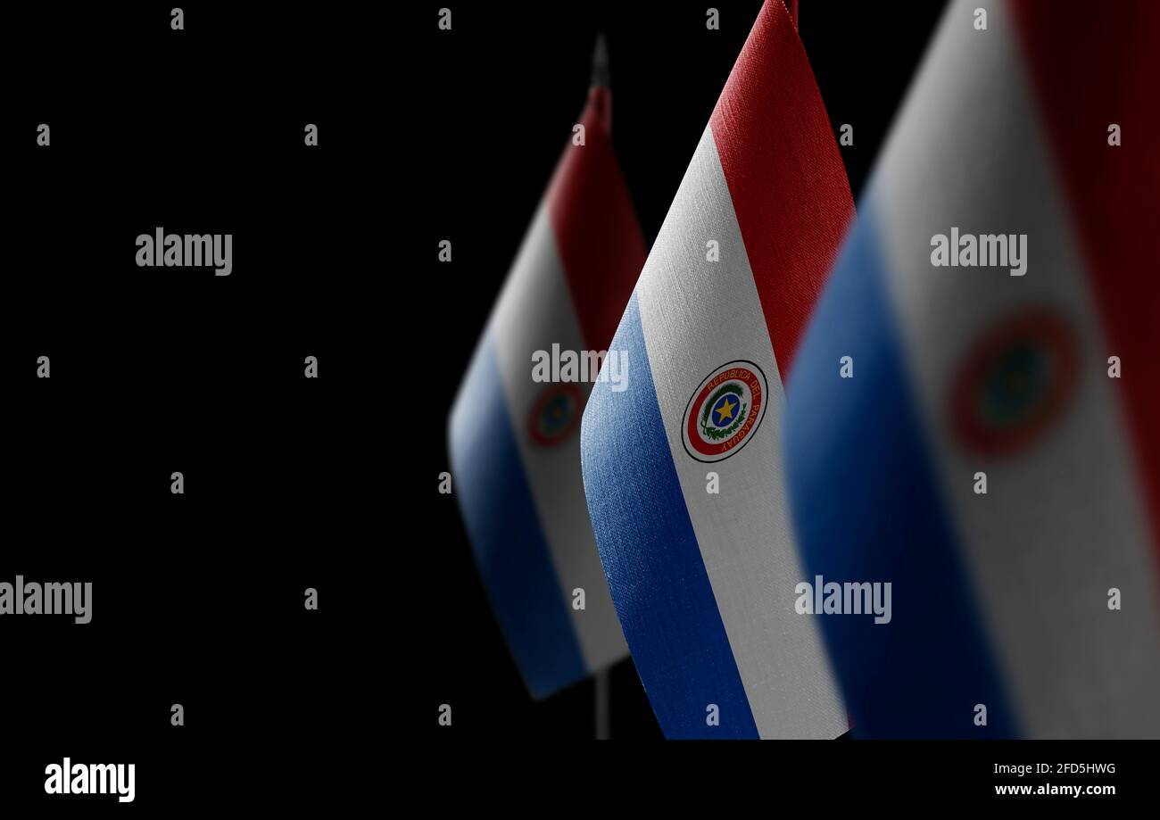 Small national flags of the Paraguay on a black background Stock Photo ...