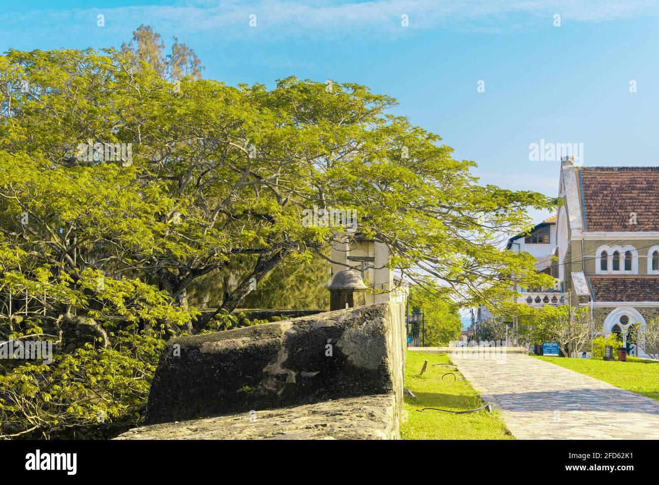 Colonial time Galle fort picturesque landscape of wall and old ...