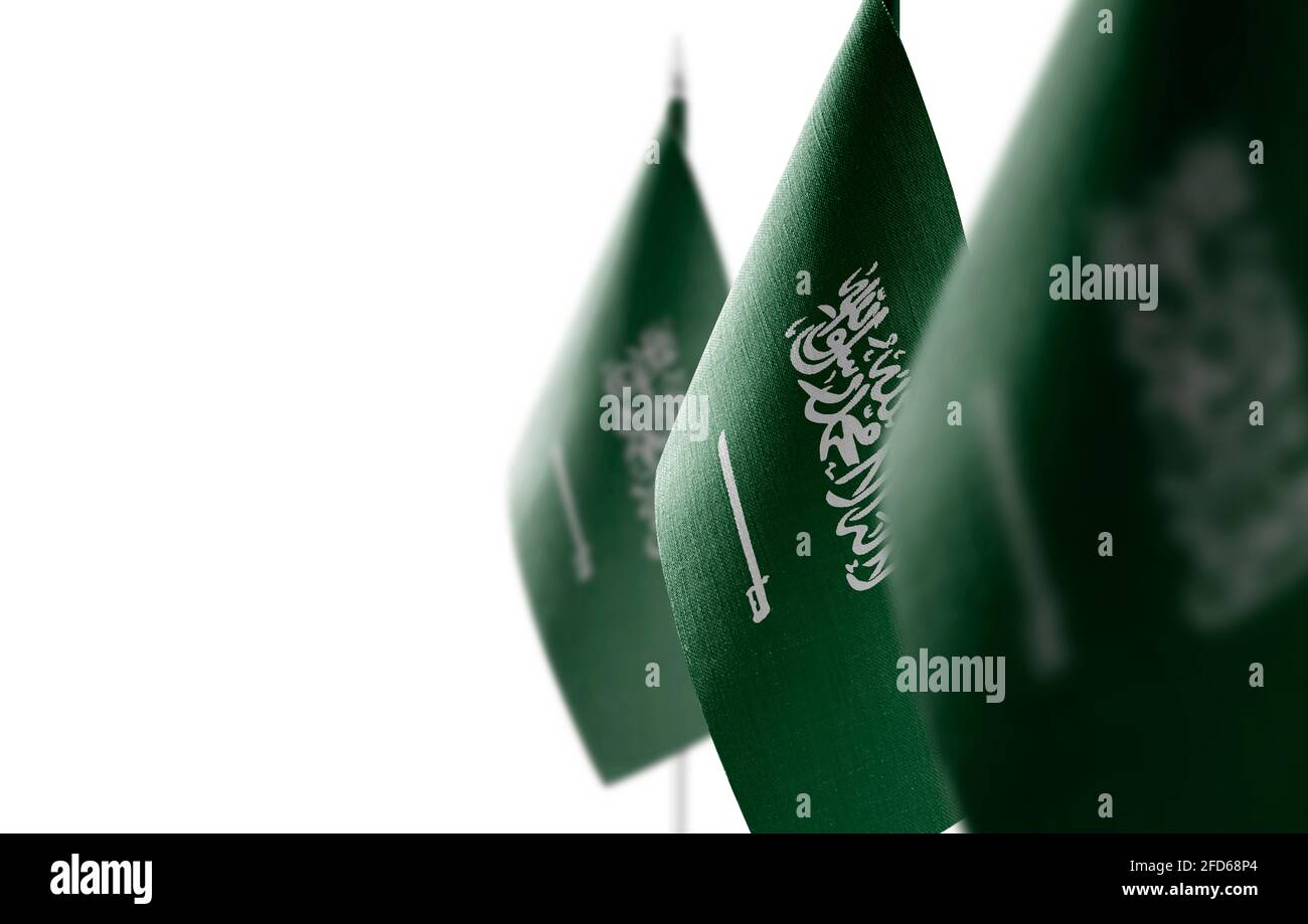 Small national flags of the Saudi Arabia on a white background Stock ...