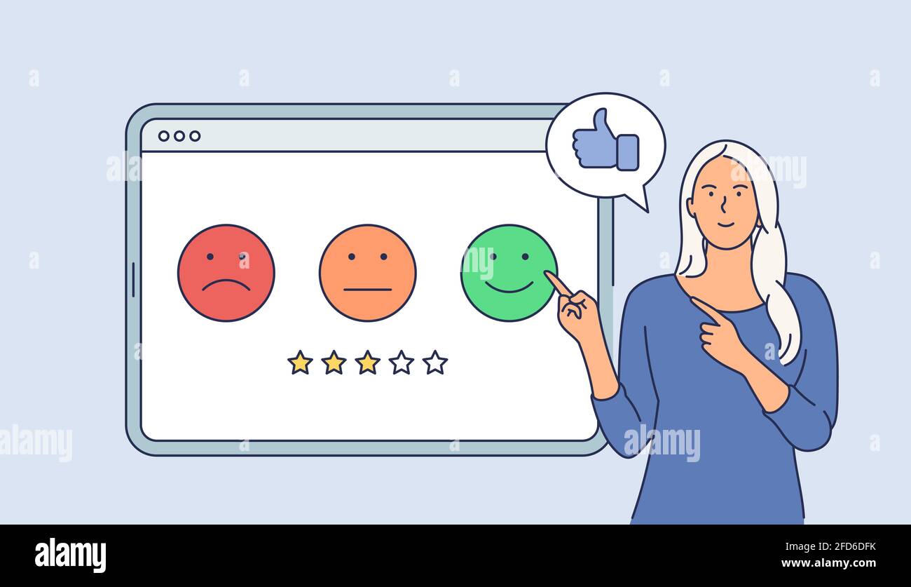 Customer survey business concept. Young happy smiling businesswoman ...