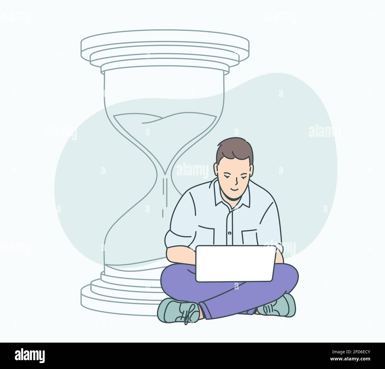 Time management, business concept. Young happy man manager, boy ...