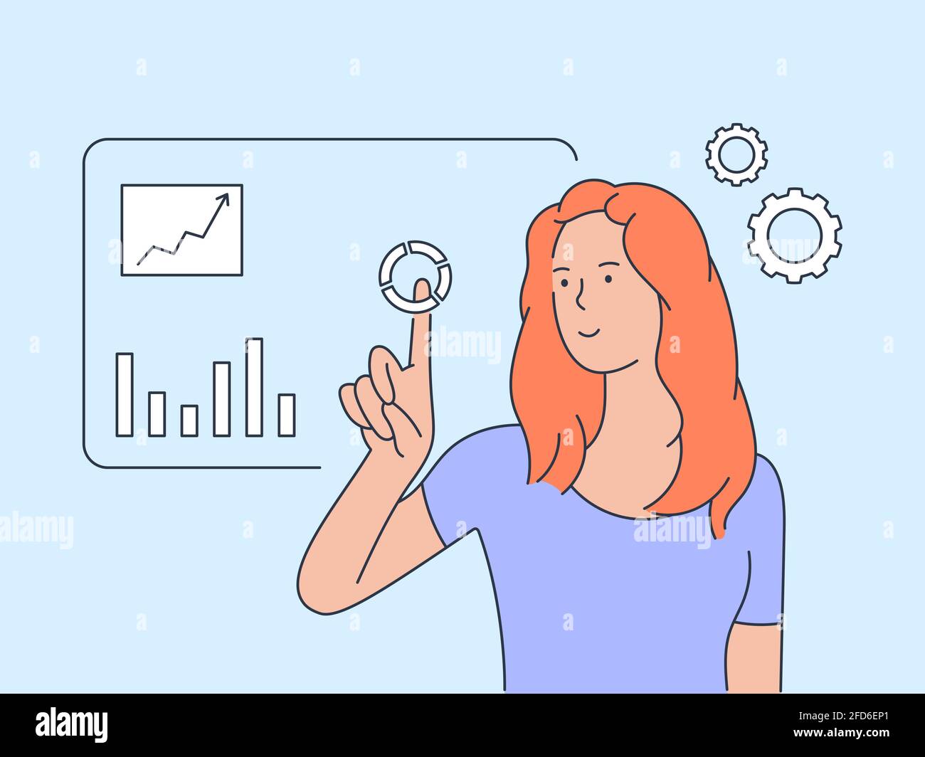 Visual data analytics diagrams concept. Young Smart business woman ...