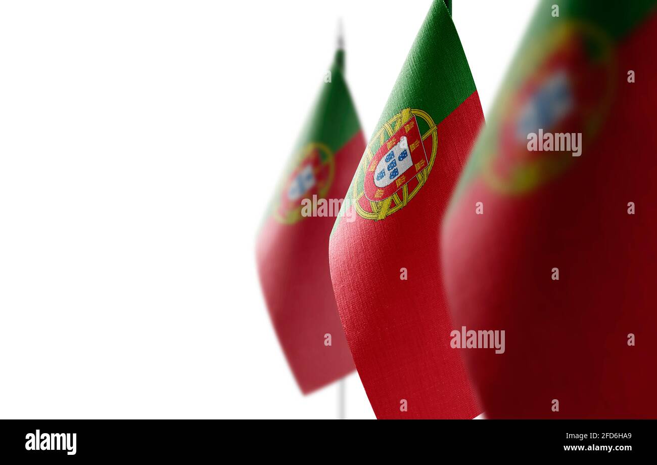 Small national flags of the Portugal on a white background Stock Photo ...