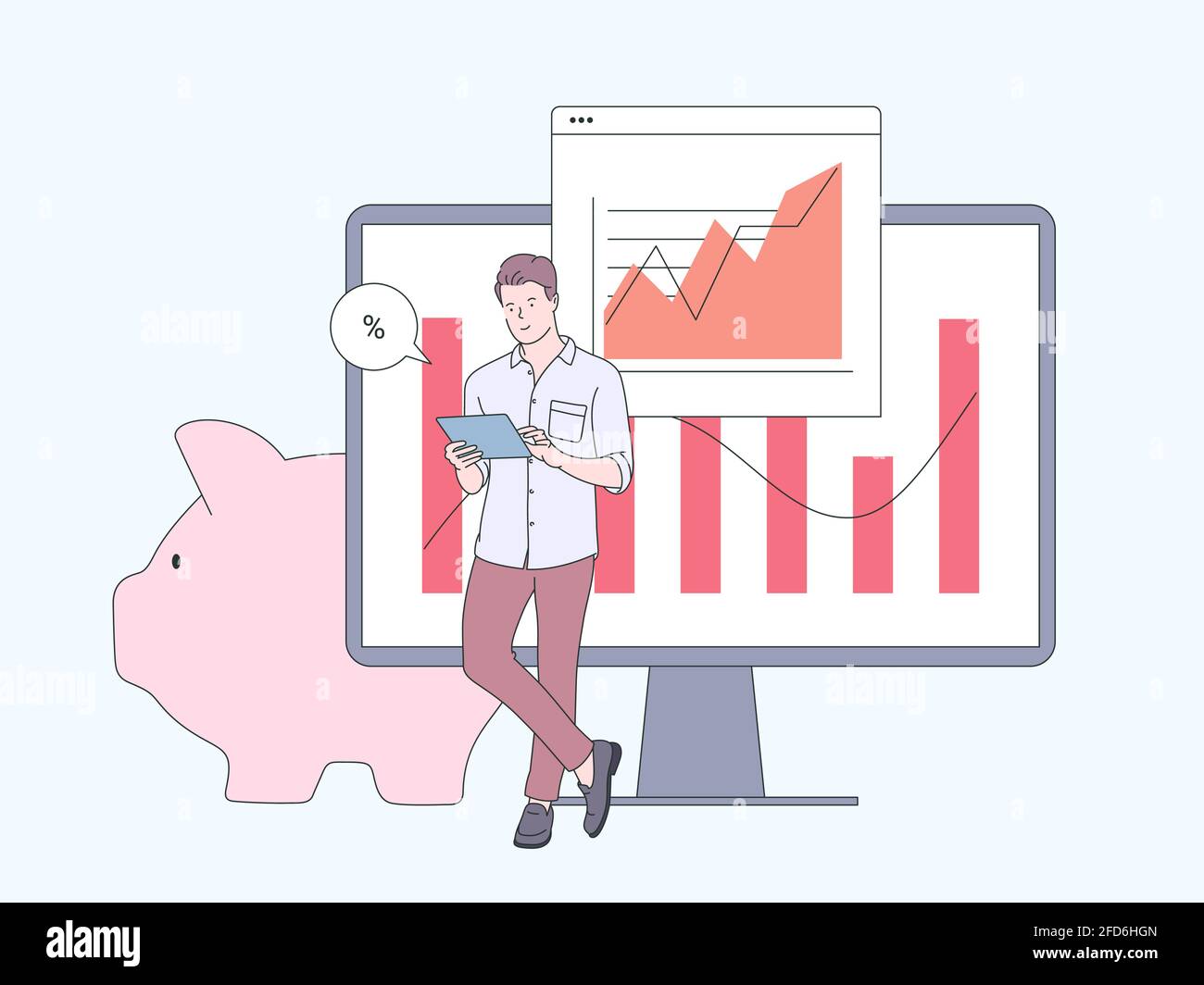 Finance, marketing data analytics concept.Businessman worker cartoon ...